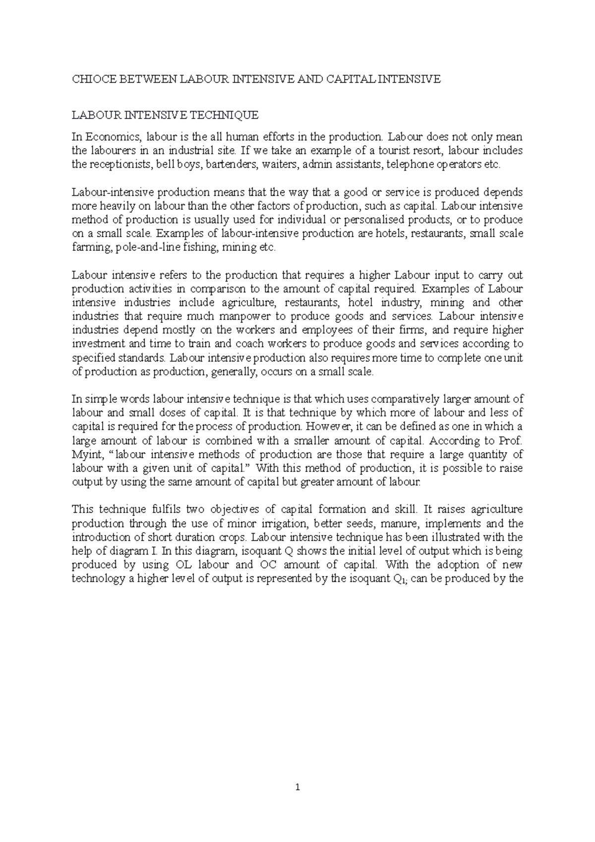 Choice Between Labour and Capital Intensive Methods Lecture - CHIOCE ...