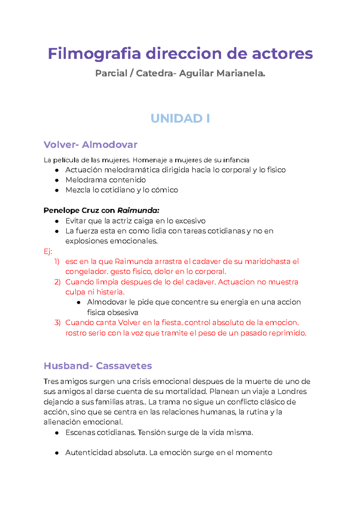 Filmografía de Dirección de Actores - Parcial UNIDAD I y II - Studocu