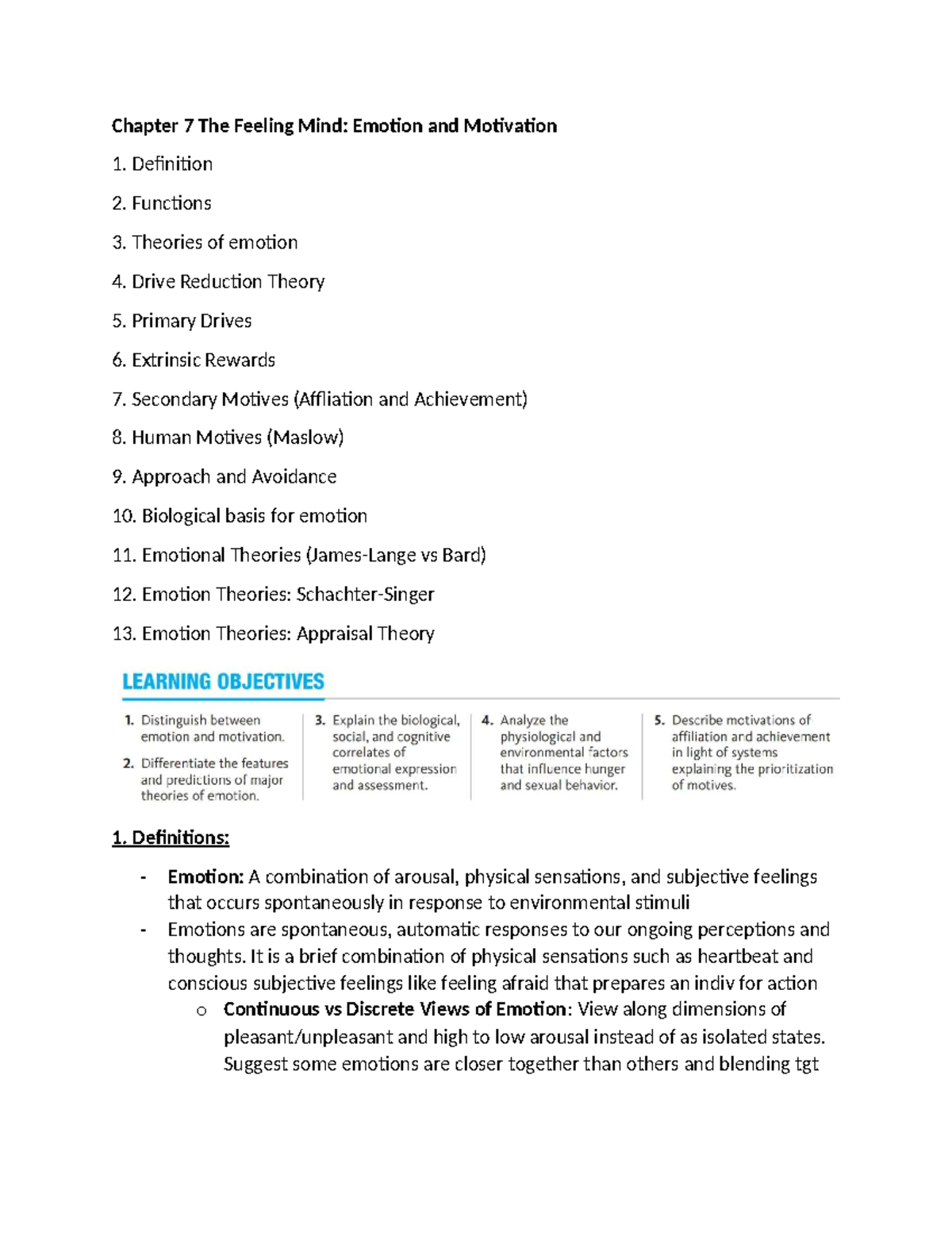 PL1101E Chpt 7 Notes Emotions & Motivation - Chapter 7 The Feeling Mind ...