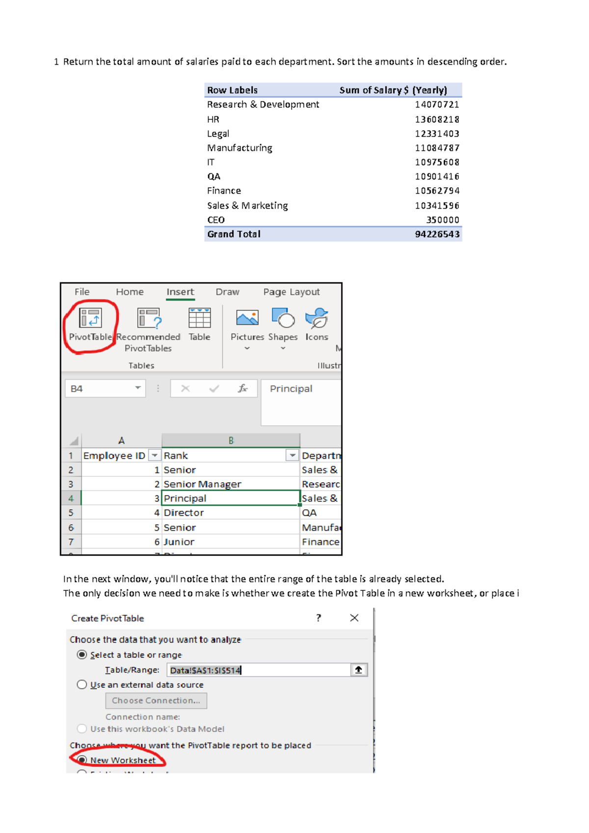 Pivot Table Exercises 1: Salary Analysis & Calculations - Studocu