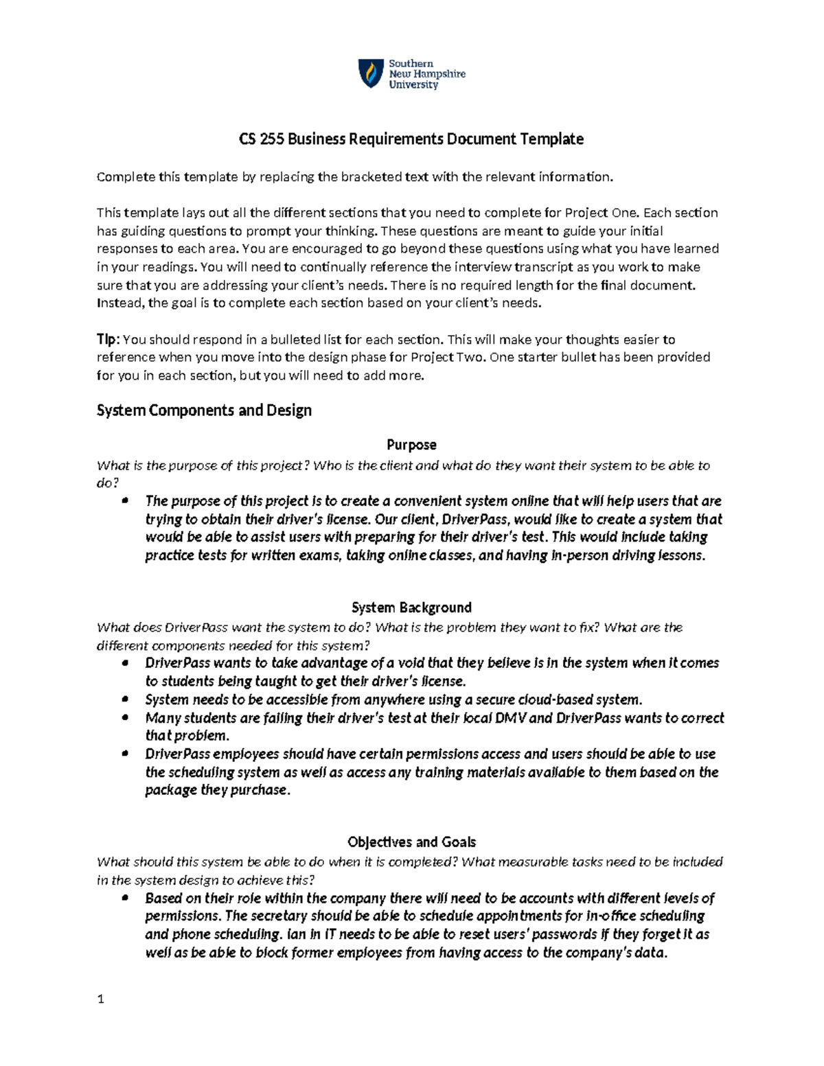 CS255 Project One: Business Requirements Document Template for ...