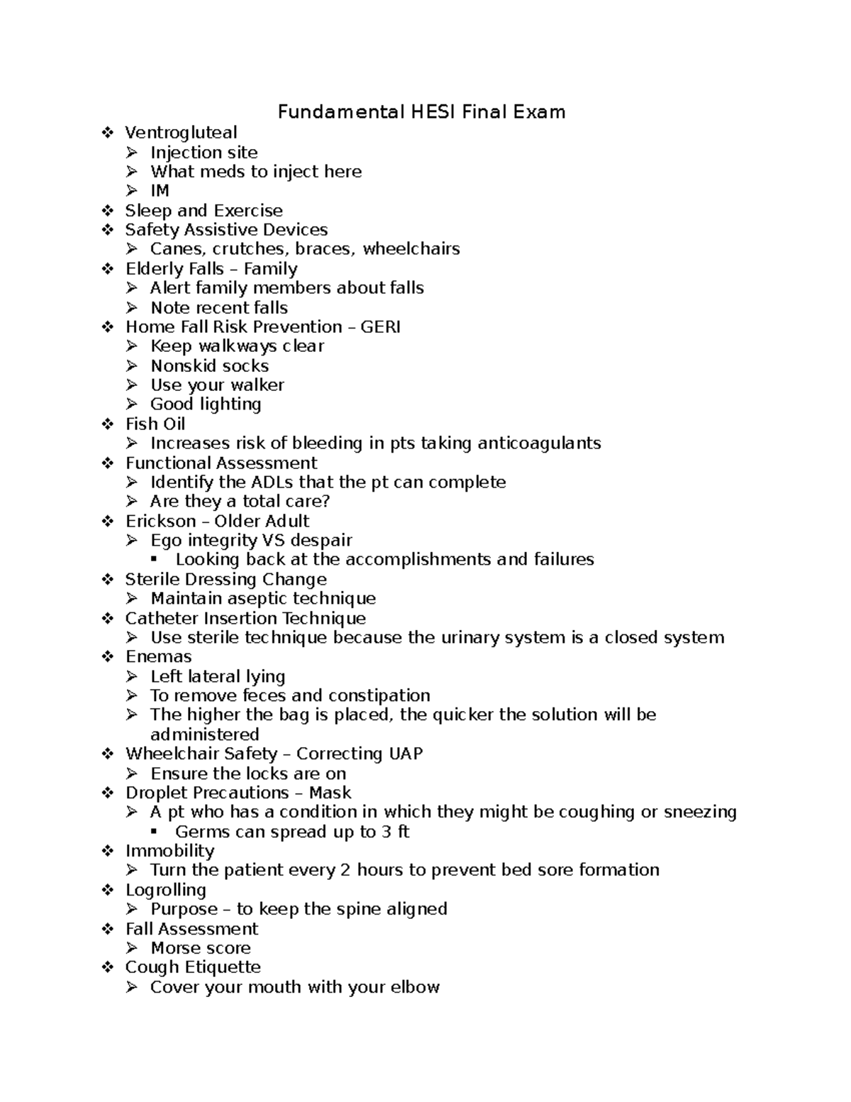 Fundamental HESI Final Exam Study Guide and Key Concepts - Studocu