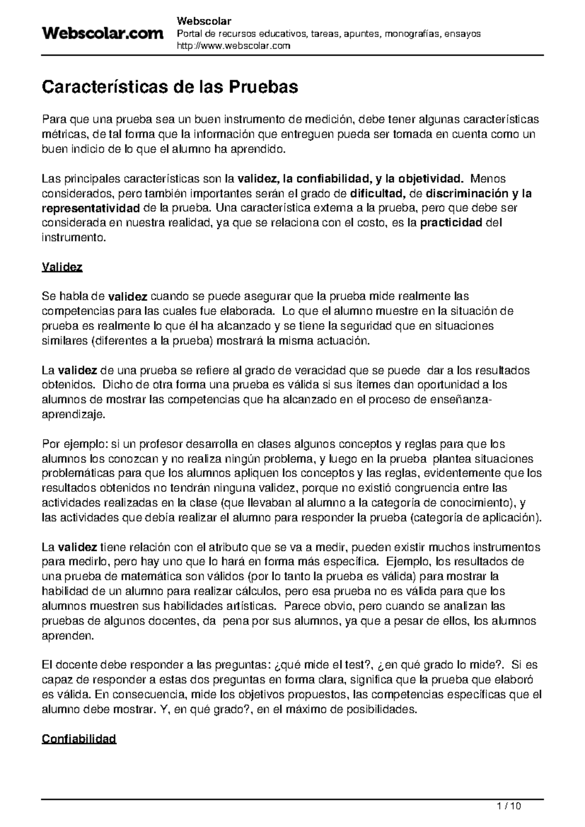 Características de las Pruebas: Validez, Confiabilidad y Objetividad ...