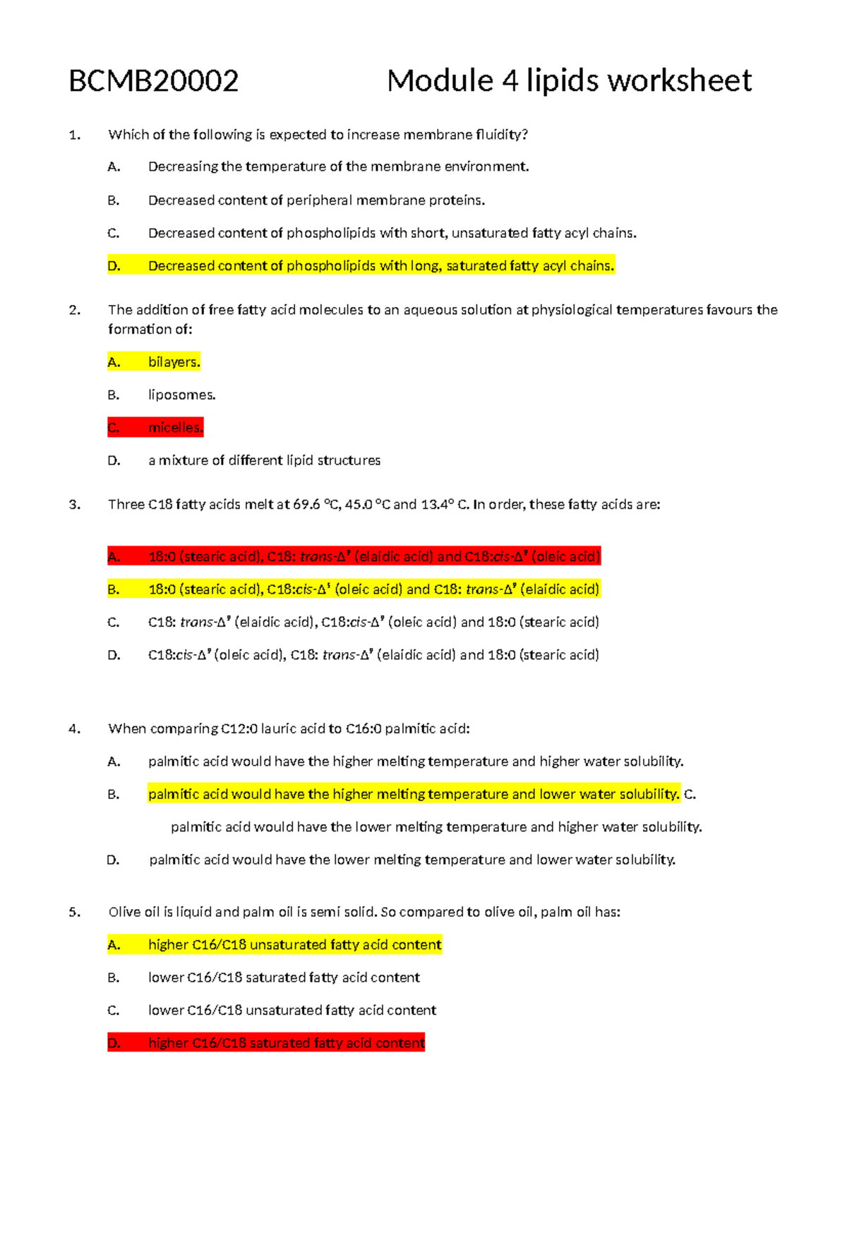 Module 4 Lipids Worksheet: Key Concepts and Questions - Studocu