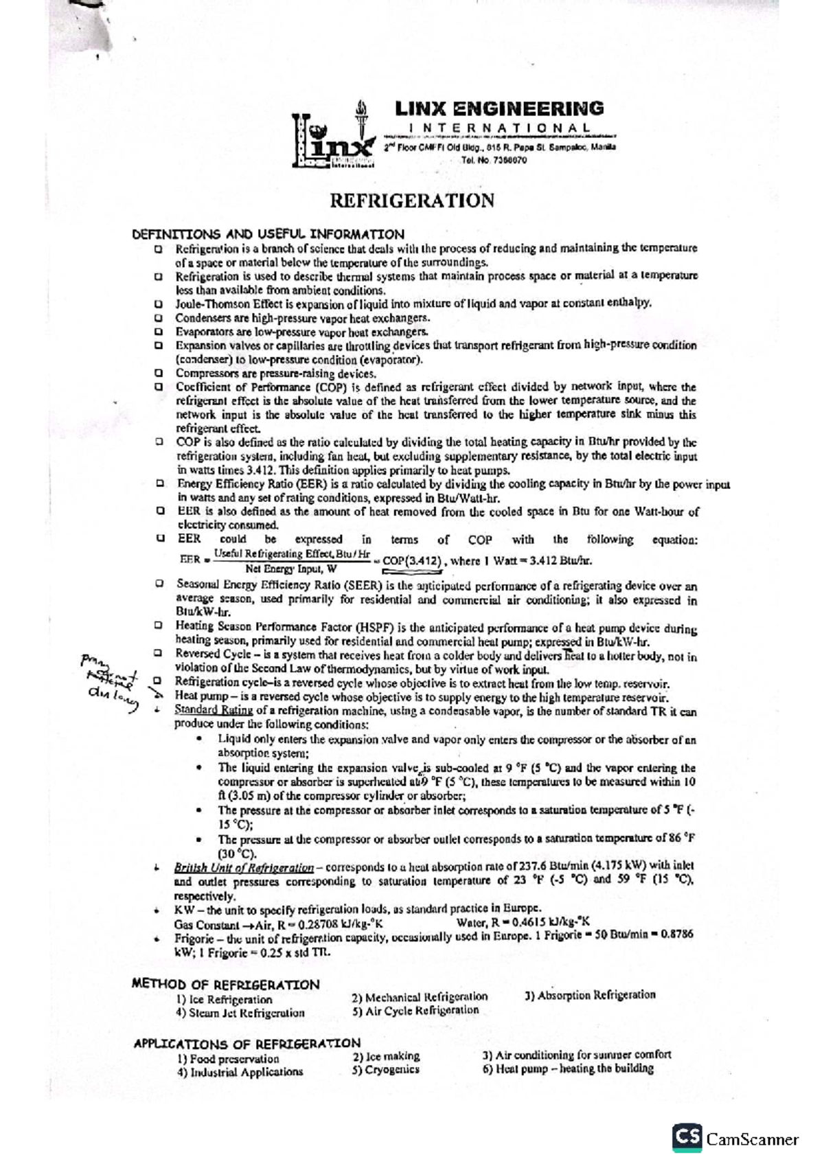 REFRIGERATION SYSTEMS: DEFINITIONS & APPLICATIONS (ENGR 101) - Studocu