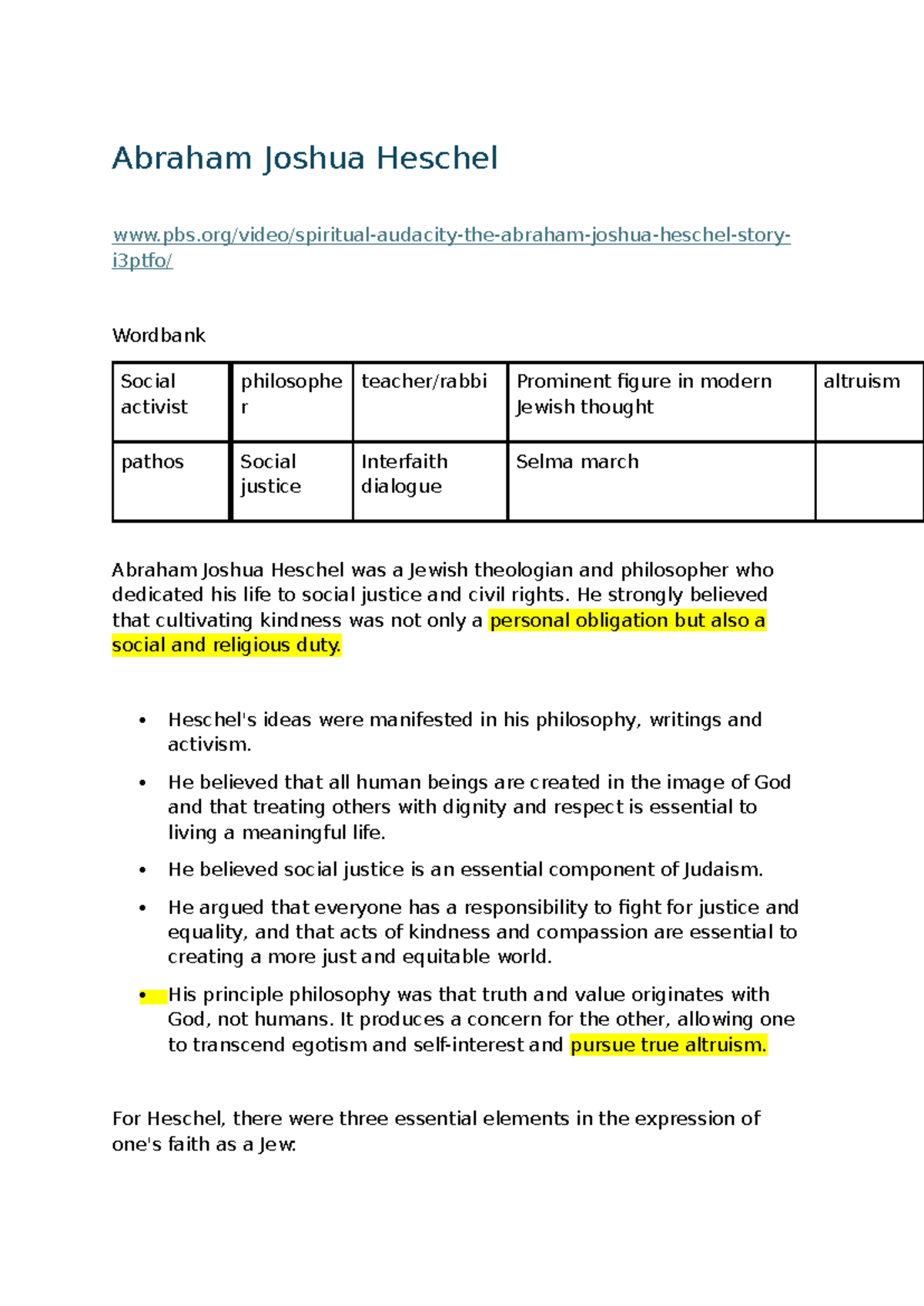 Judaism Revision Notes: Key Concepts and Abraham Joshua Heschel's ...