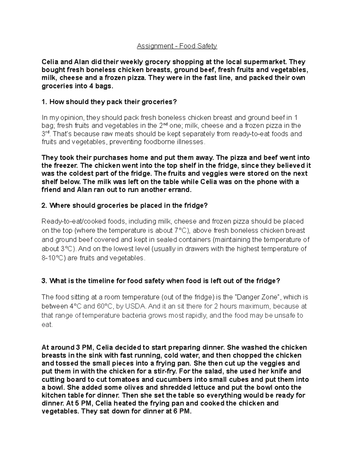 Food safety in-class assignment - Assignment - Food Safety Celia and ...