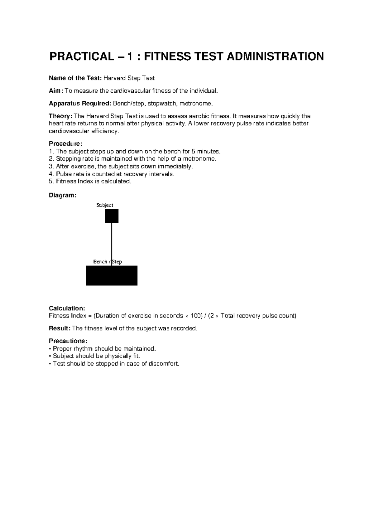 Class 12 PE Practical 1: Harvard Step Test Administration - Studocu