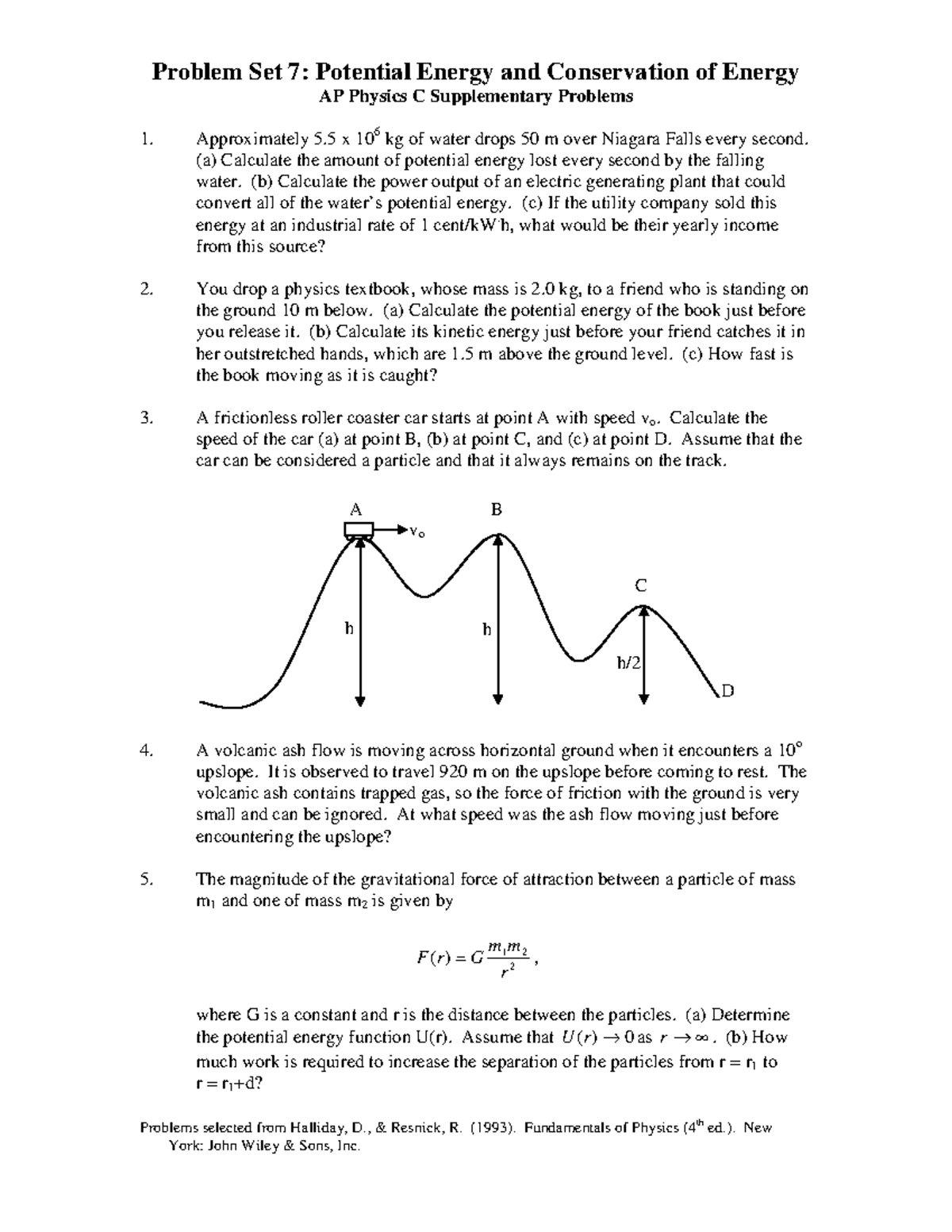 Problem Set 7: Potential Energy & Conservation of Energy AP Physics C ...