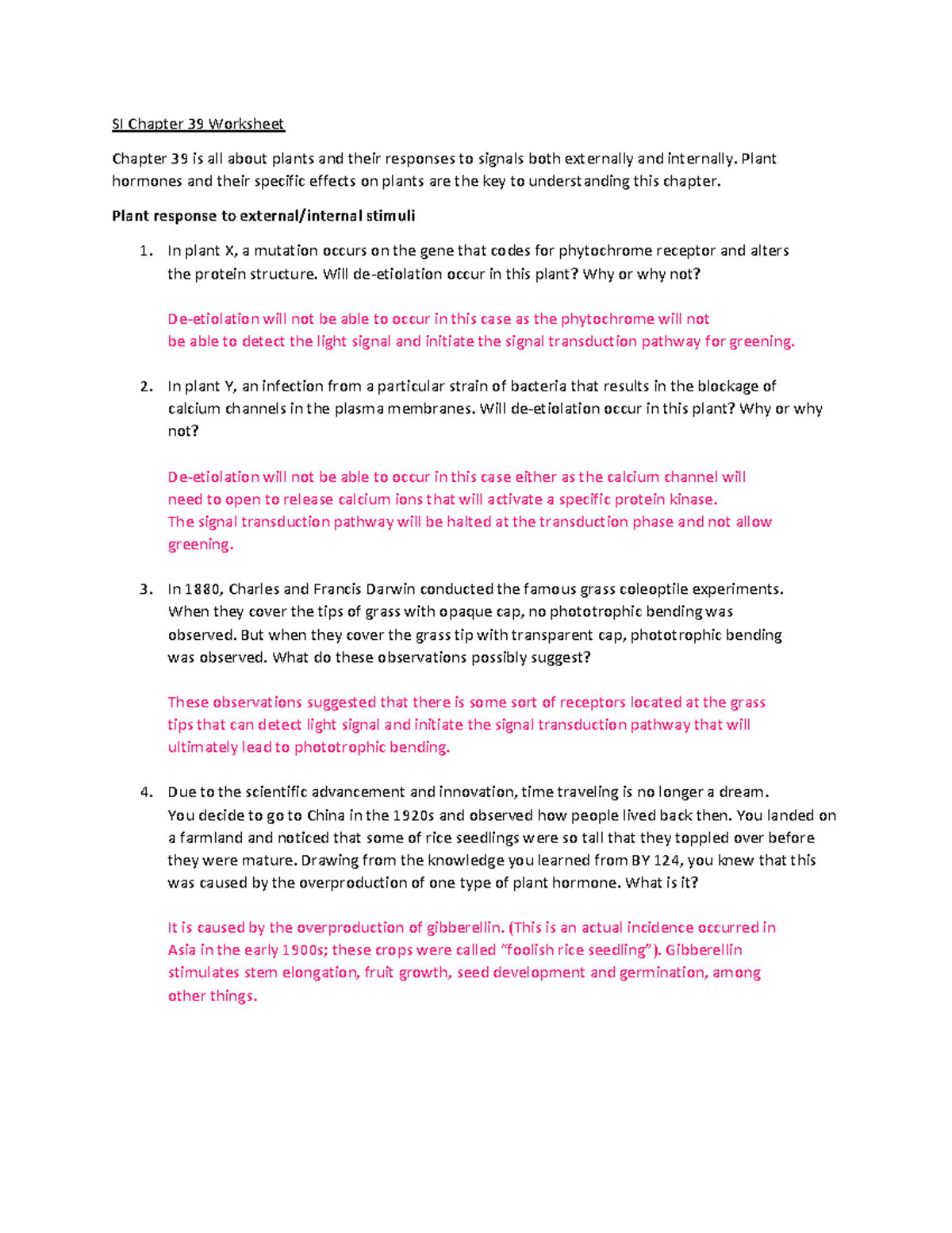 BIO 2 Answers CH 39 - BIOLOGY II - SI Chapter 39 Worksheet Chapter 39 ...
