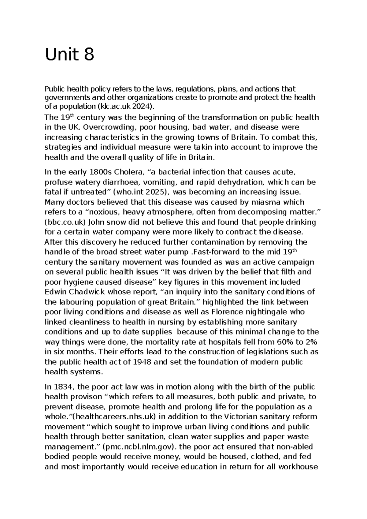Unit 8 - Evolution of Public Health Policy in the UK - Studocu