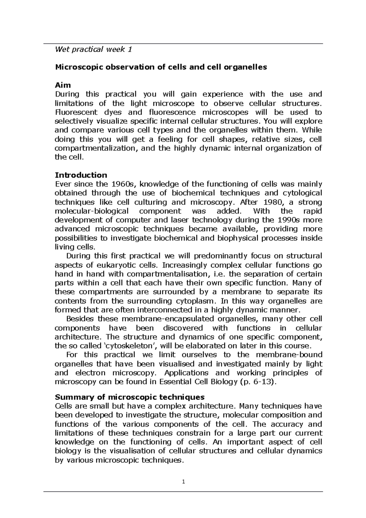 Practical 1: Microscopic Techniques and Cellular Observation - Studeersnel