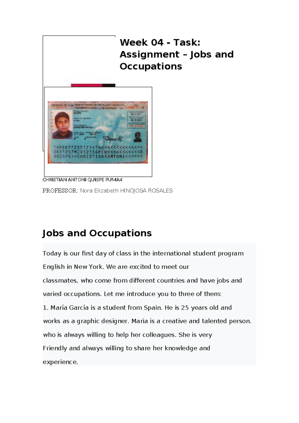 Week 04 Assignment: Jobs and Occupations in English Class - Studocu