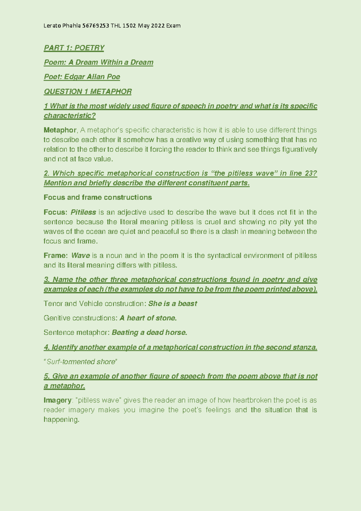 LRP THL 1502 FINAL EXAM - Distinction Notes on Poetry & Narrative ...