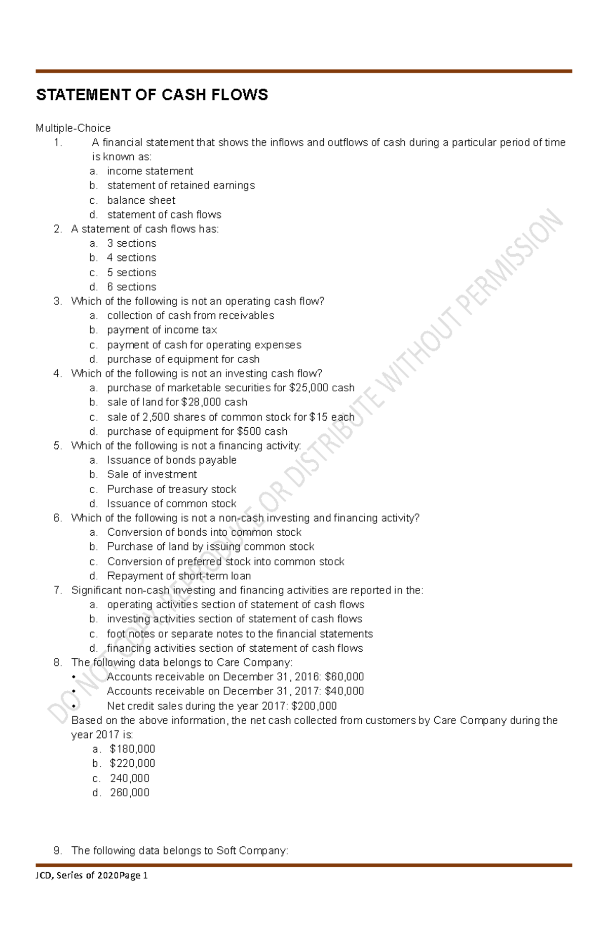 QUIZ ON Statement OF CASH FLOWS - Financial Accounting 101 - Studocu