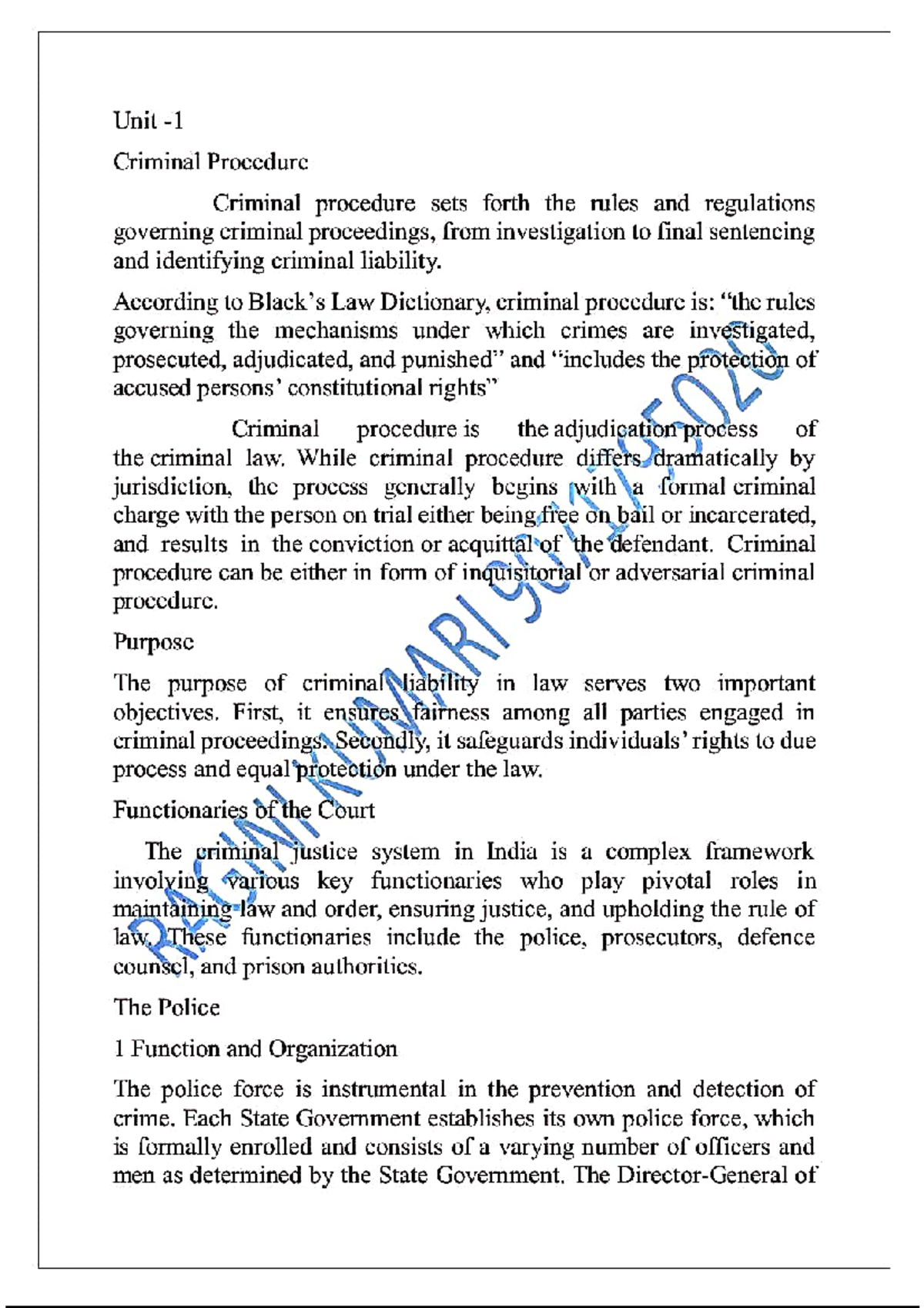 BNSS notes for kslu - Unit Criminal Procedure Criminal procedure sets ...