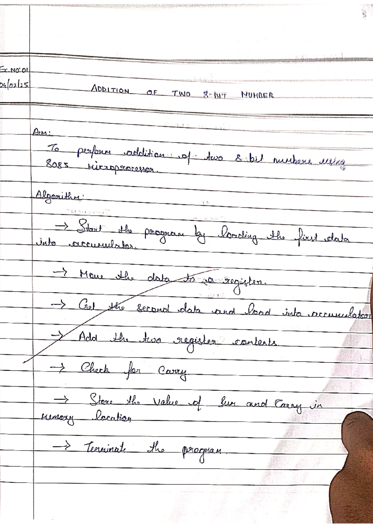 8085 Microprocessor: Addition & Subtraction of Two Numbers - Studocu