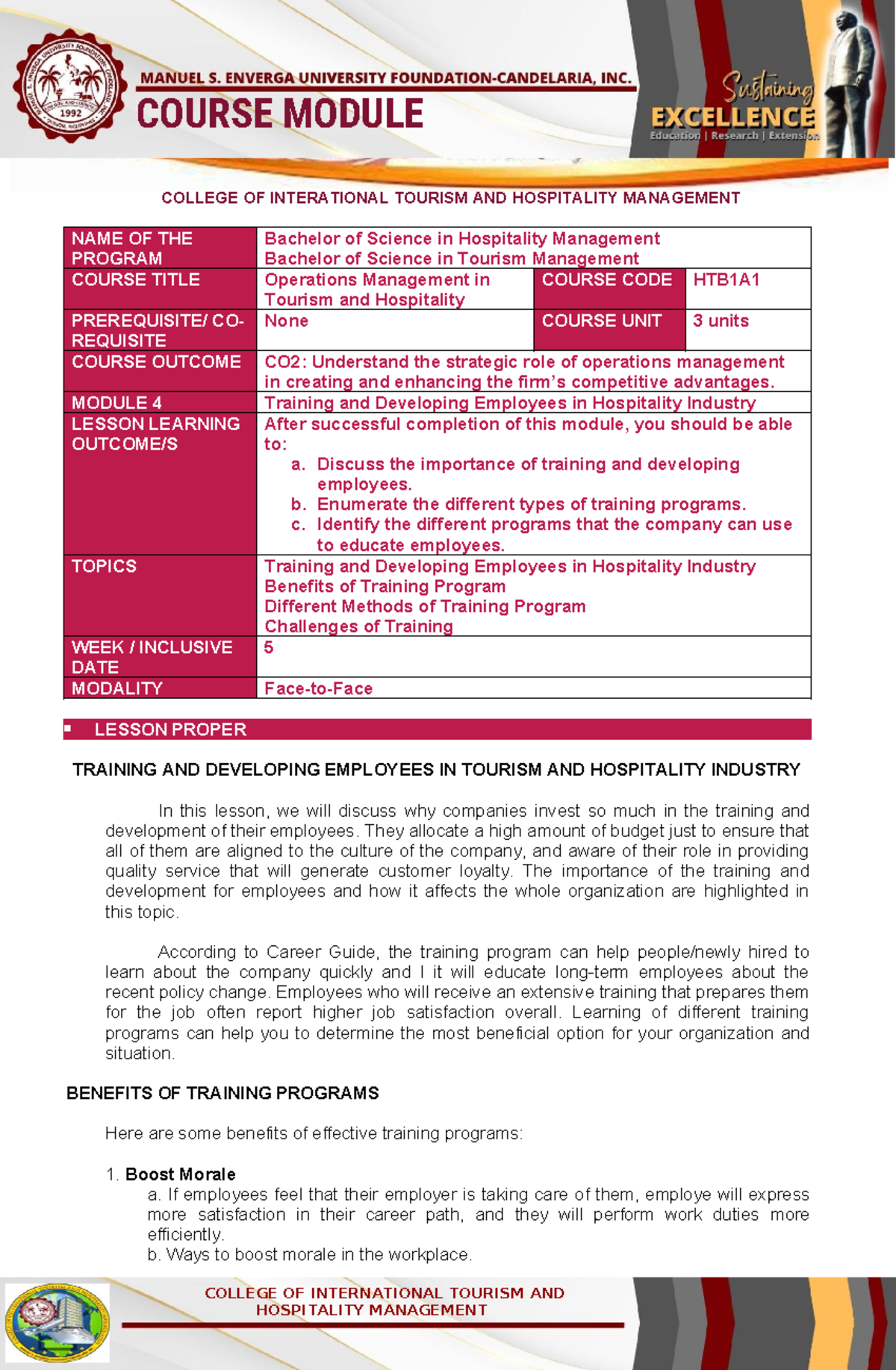 HTB1A1 Module 4: Training & Developing Employees in Tourism ...
