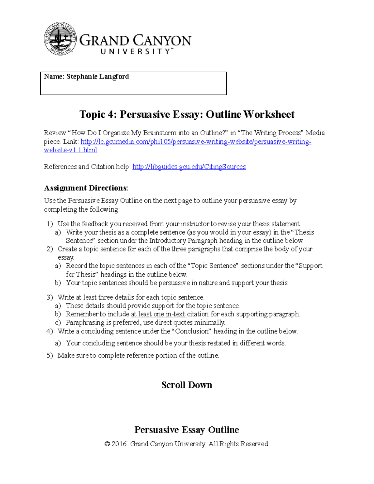 PHI105 Persuasive Essay Outline: Universal Healthcare Argument - Studocu