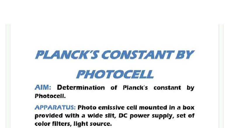 Determination of Planck's Constant Using Photocells and LEDs - Studocu
