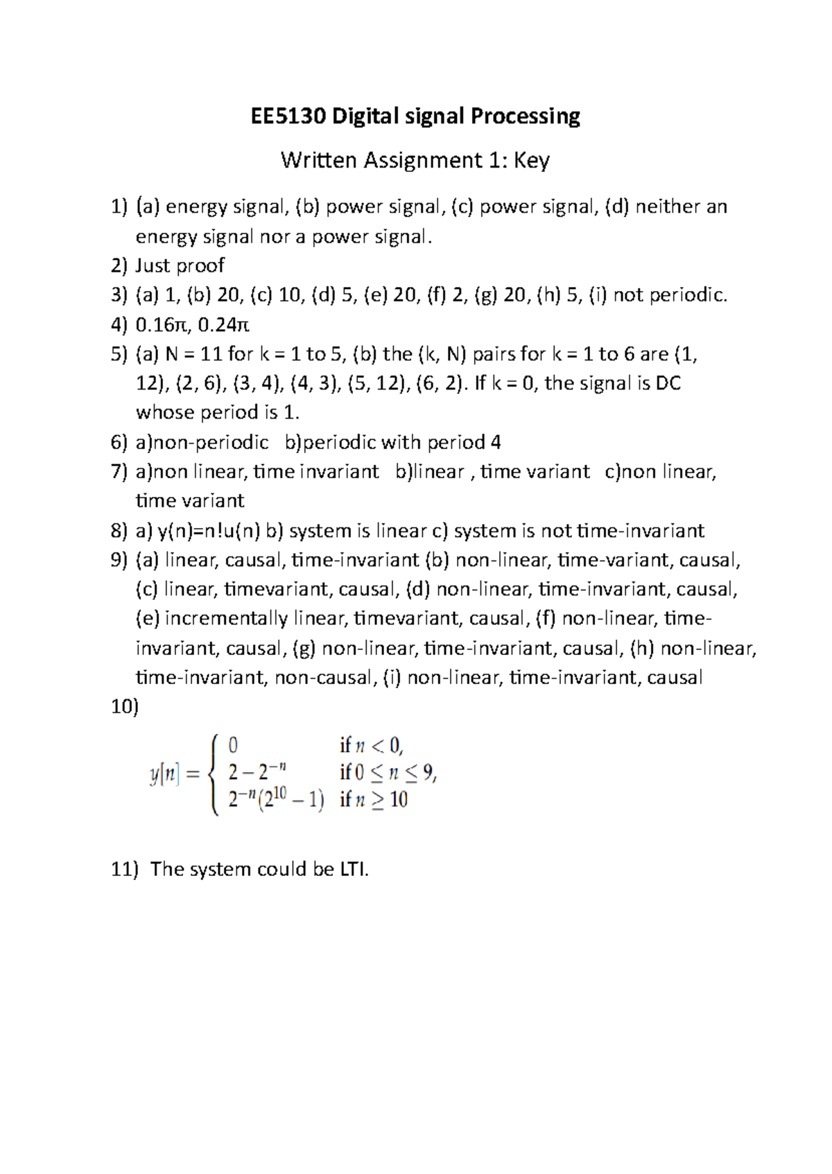 EE5130 Digital Signal Processing Tutorial Assignment 1 Key - Studocu