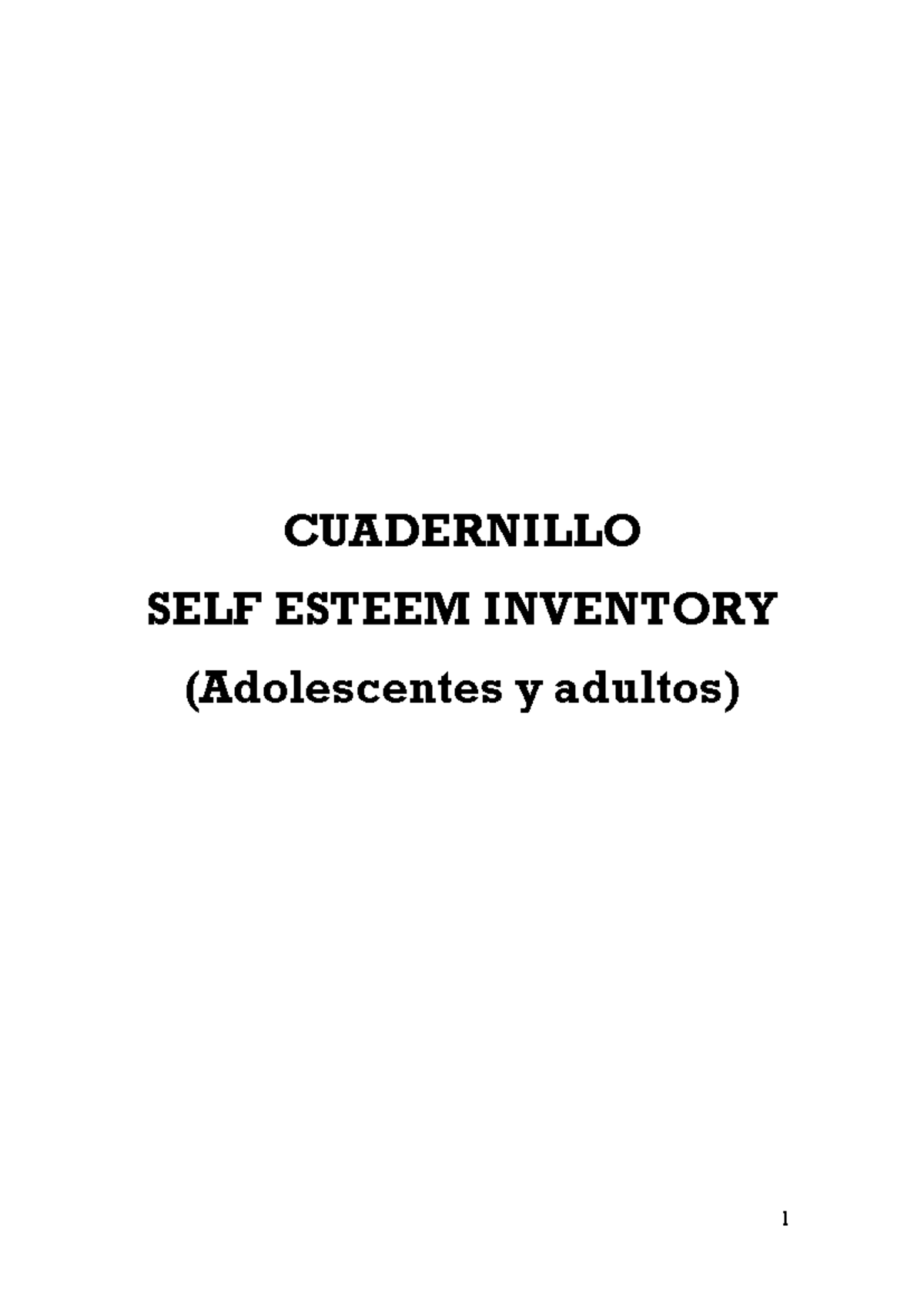 SELF Steem Inventory DE Coopersmith Cuadernillo Autoestima (1 ...