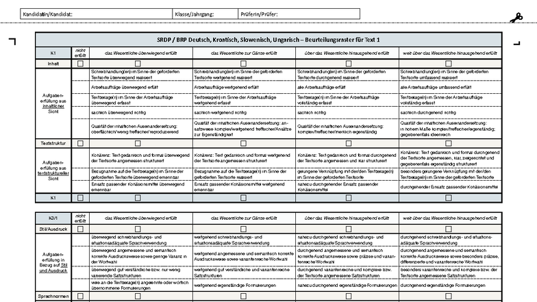 SRDP BRP Beurteilungsraster für Text 1 K1 2023-24 - Studocu