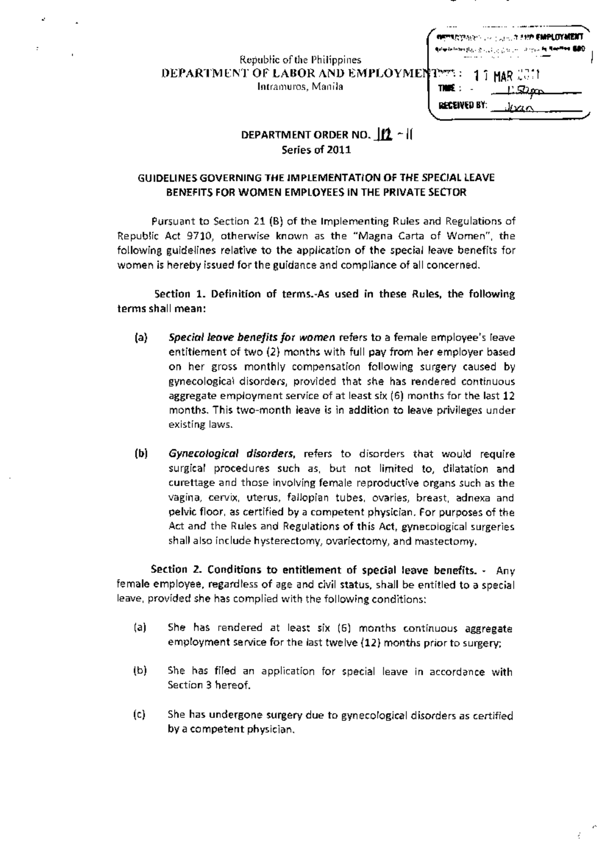RA-9710 DOLE-Guidelines-on-MCW-Special-Leave-Benefits - Electrical ...