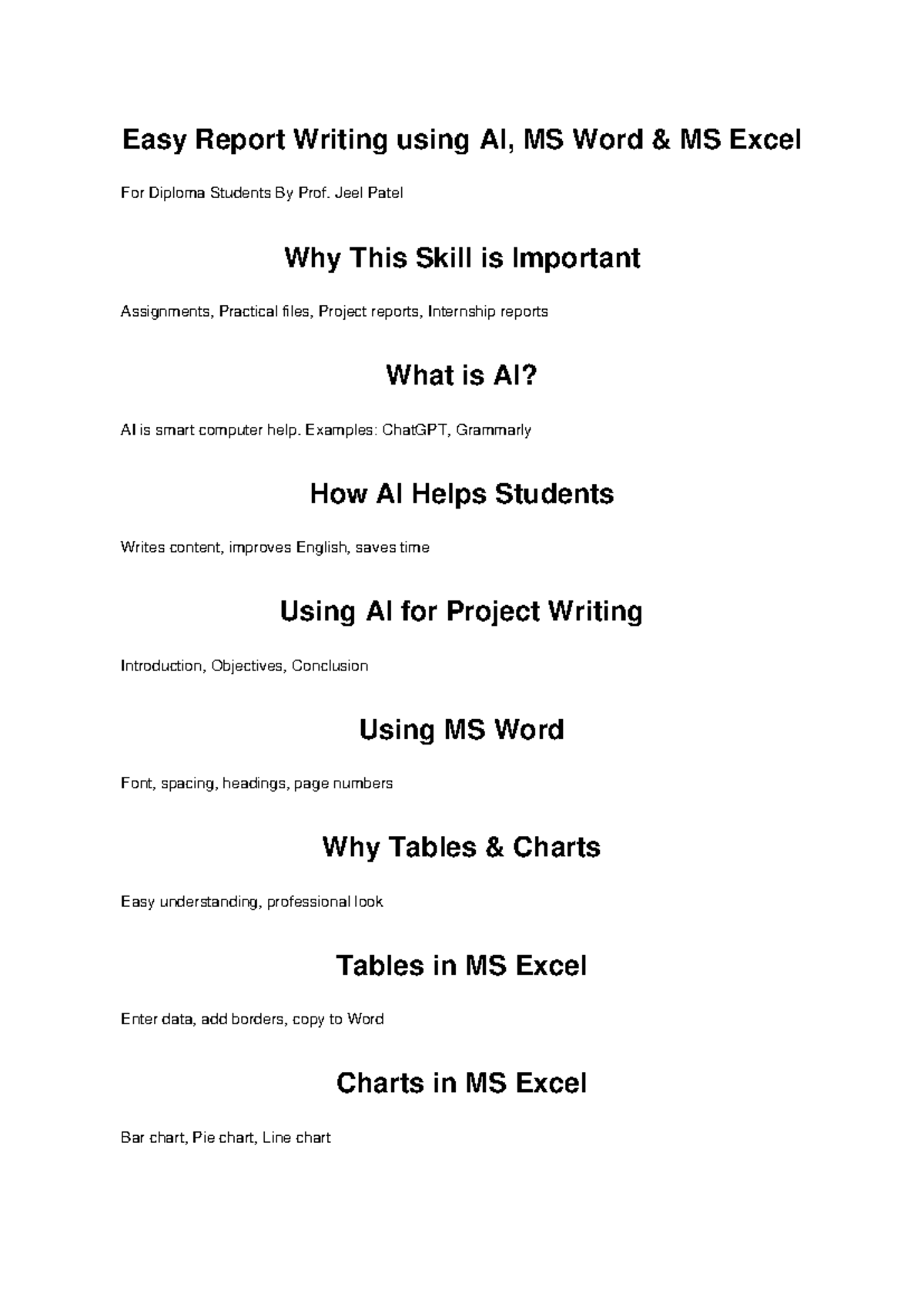 AI in Report Writing: MS Word & Excel for Diploma Students - Studocu