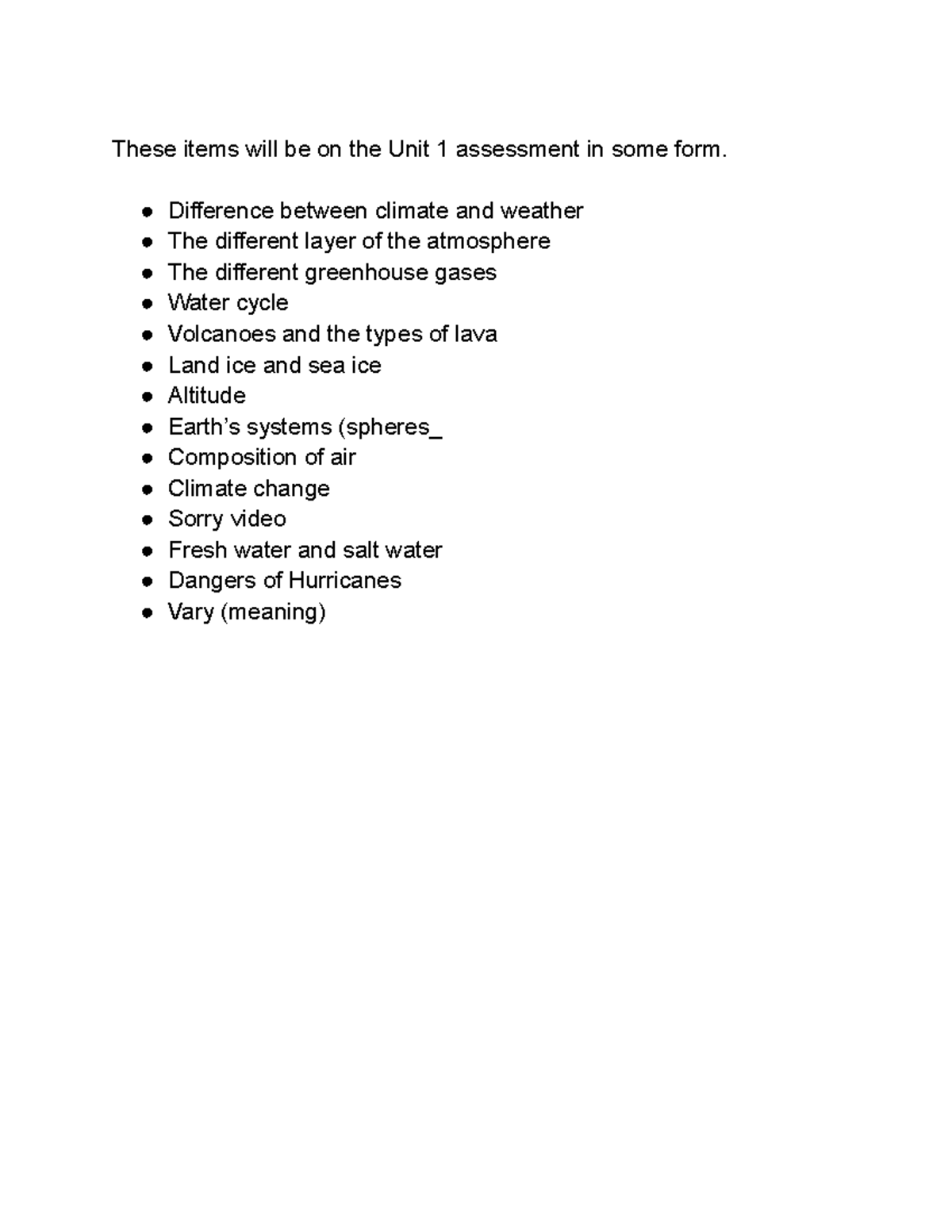 Unit 1 Test Study Guide: Climate, Weather, and Earth's Systems - These ...