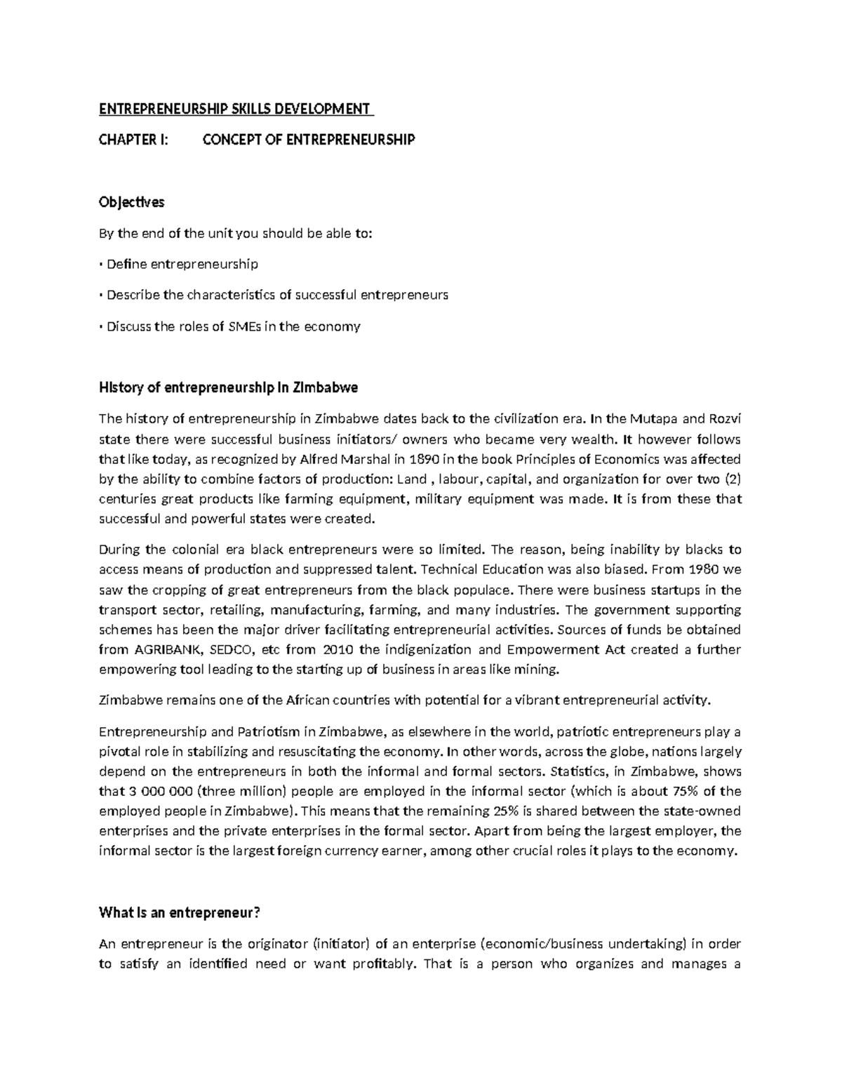 ESD 101: Entrepreneurship Skills Development - Chapter 1 Overview - Studocu