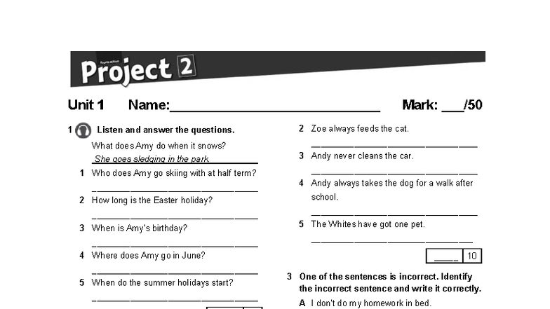 Project 2 Fourth Edition Tests 1-6 Answer Key and Audio Script - Studocu