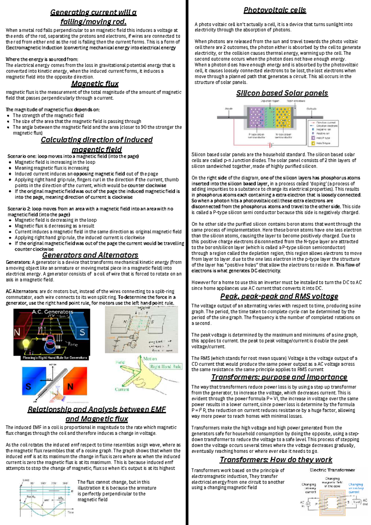 Physics Cheat Sheet: Electromagnetic Induction & Solar Energy (Unit 3 ...