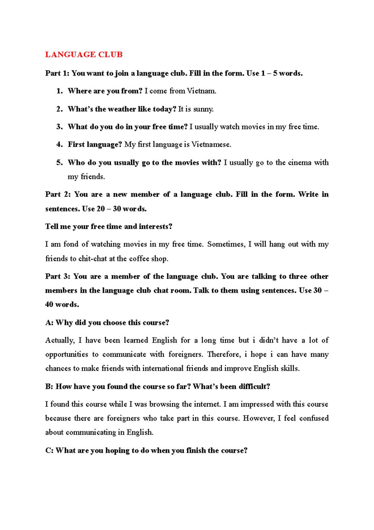Language CLUB - Membership Activities and Reflections - Studocu