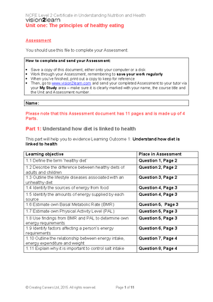 Health and nutrition-u3-assessment - Unit three: Planning a healthy ...