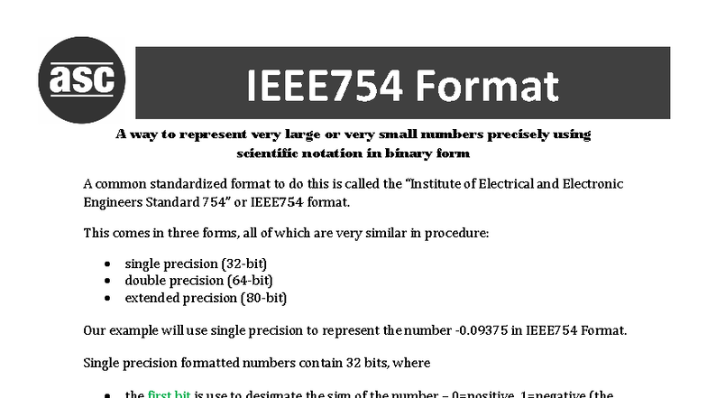 IEEE 754 Format - Notes on Scientific Notation in Binary - Studocu