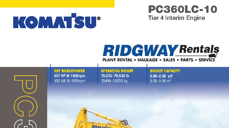 Komatsu PC360LC 10 Specs: Tier 4 Interim Engine & Performance Features - Studocu