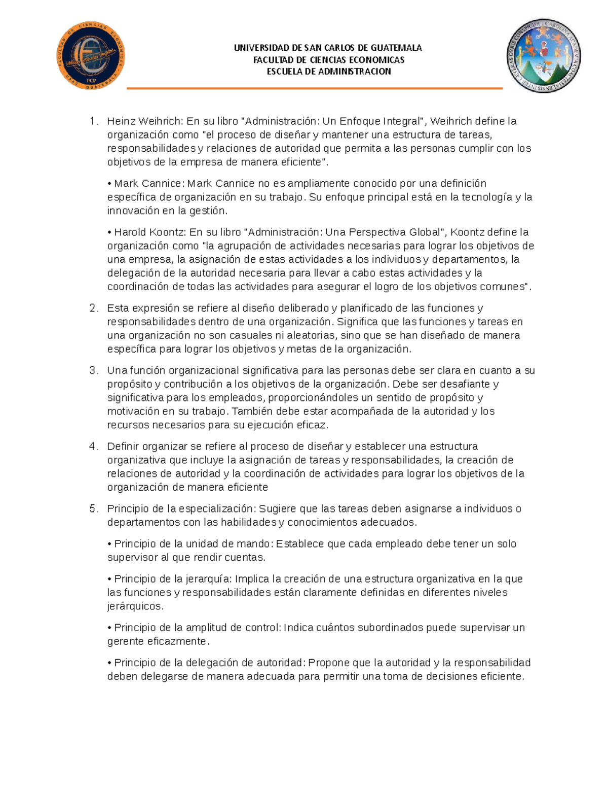 Estudio sobre Organización en Administración: Definiciones y Principios ...