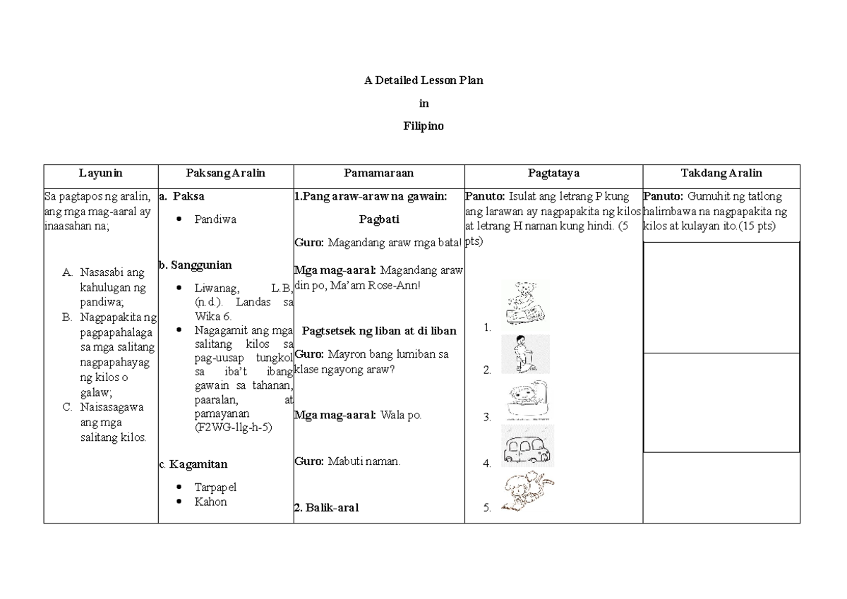 Detailed Lesson Plan on Pandiwa in Edu 554 - Studocu