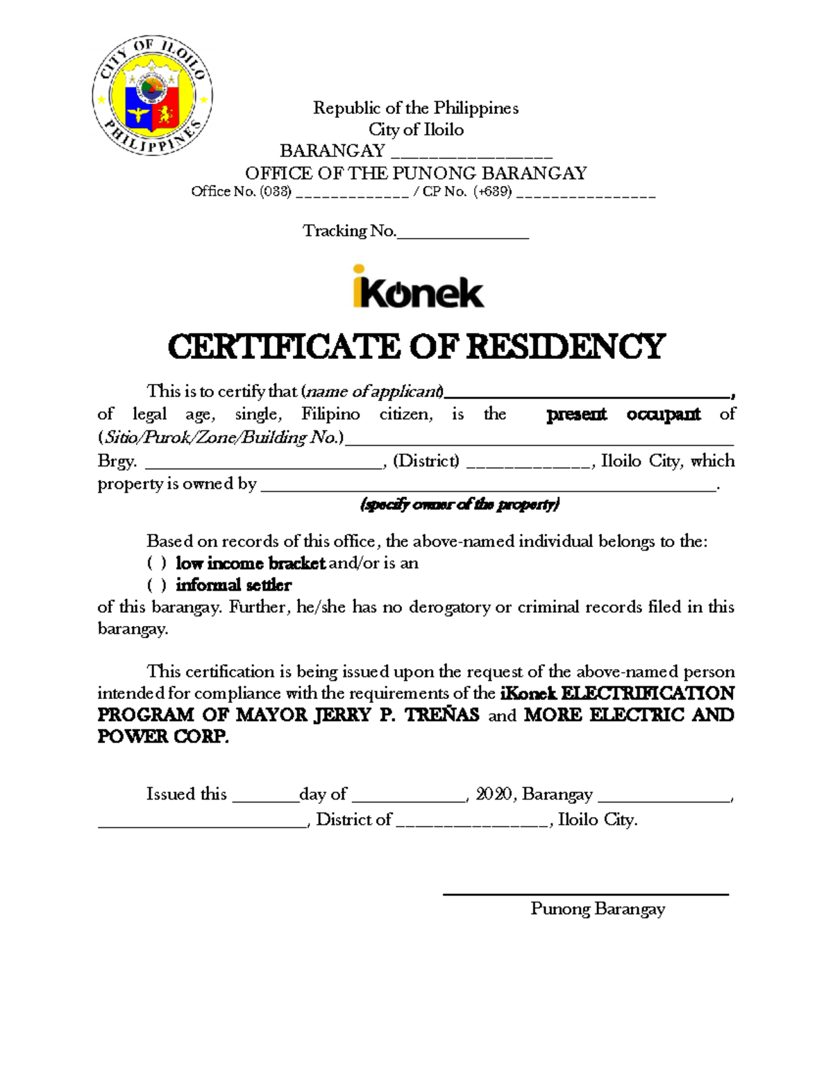 Certificate of Residency - Barangay Certification for iKonek Program ...