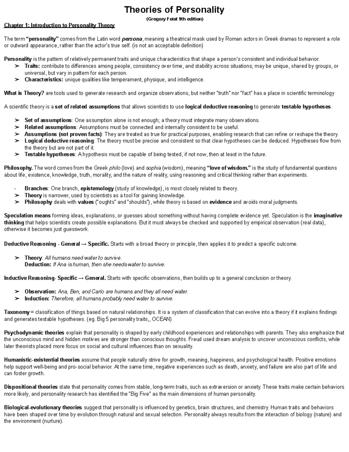 Theories of Personality (PSY 101) - Chapter 1: Introduction to ...