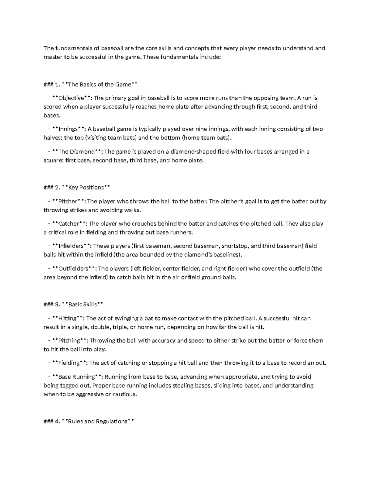 Baseball - notes - The fundamentals of baseball are the core skills and ...