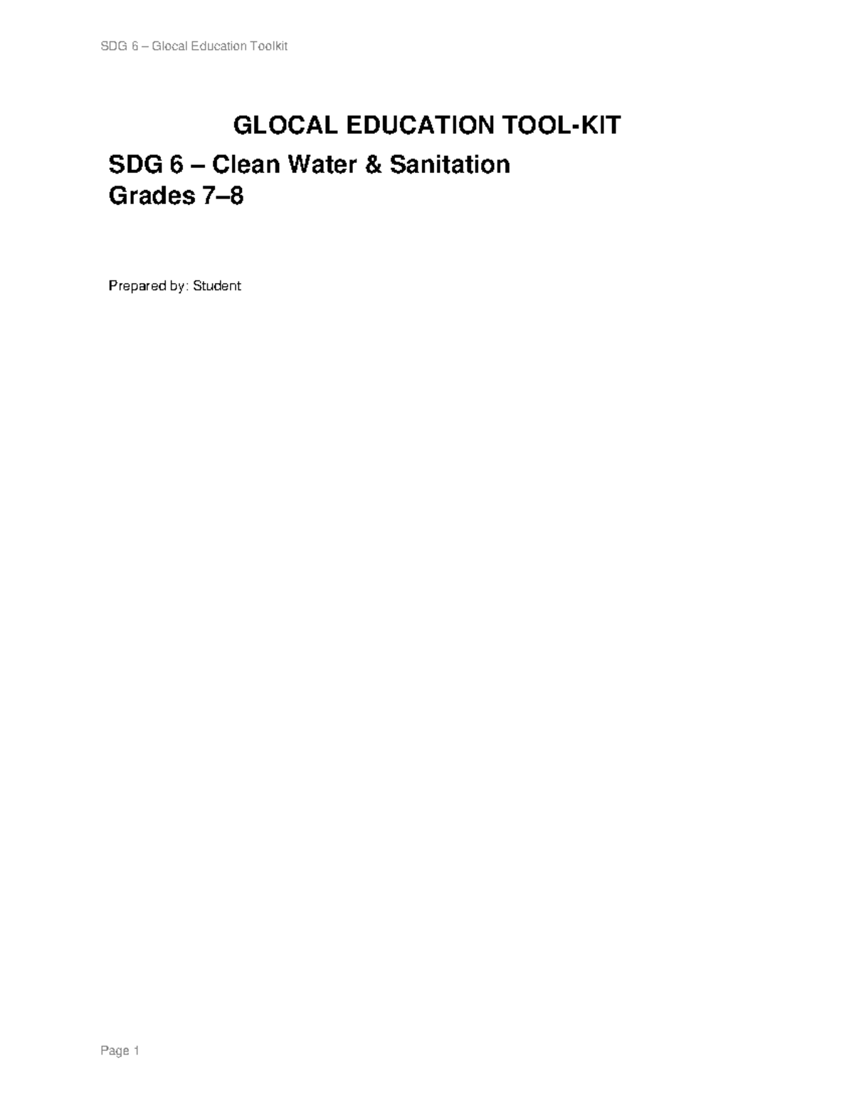 SDG 6 Glocal Education Toolkit: Clean Water & Sanitation Activities ...
