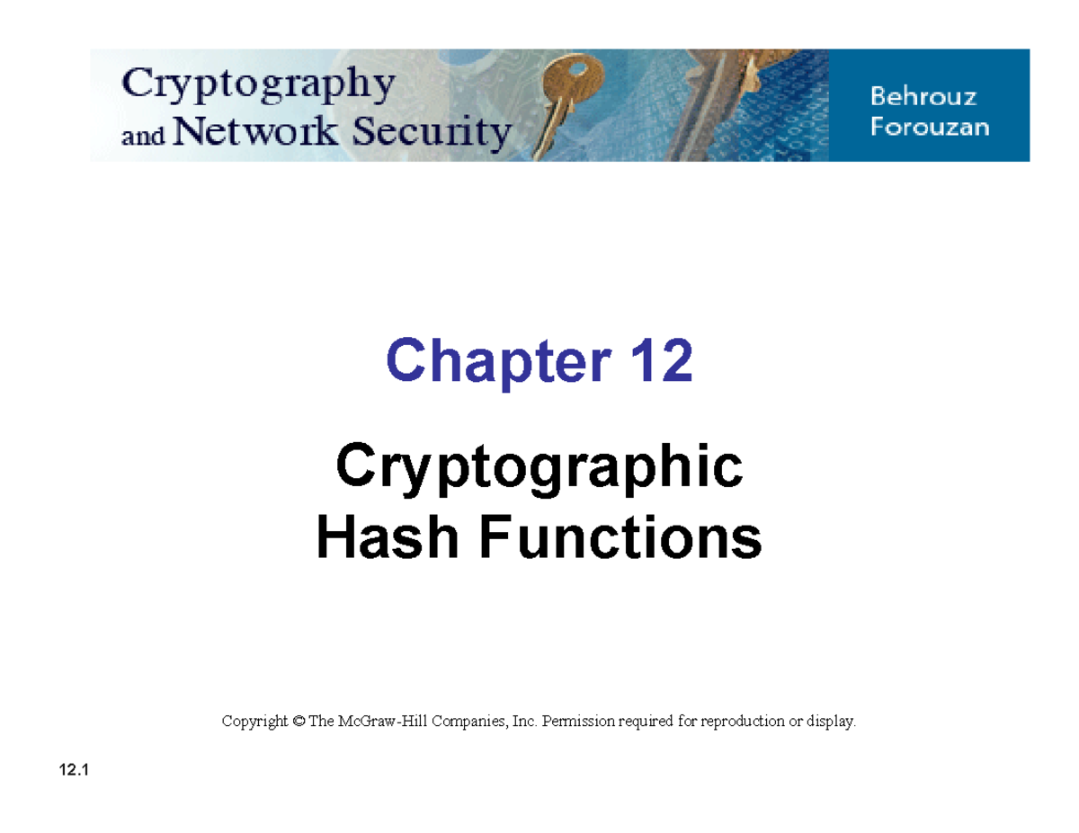 Ch-12: Cryptographic Hash Functions Overview and Key Concepts - Studocu