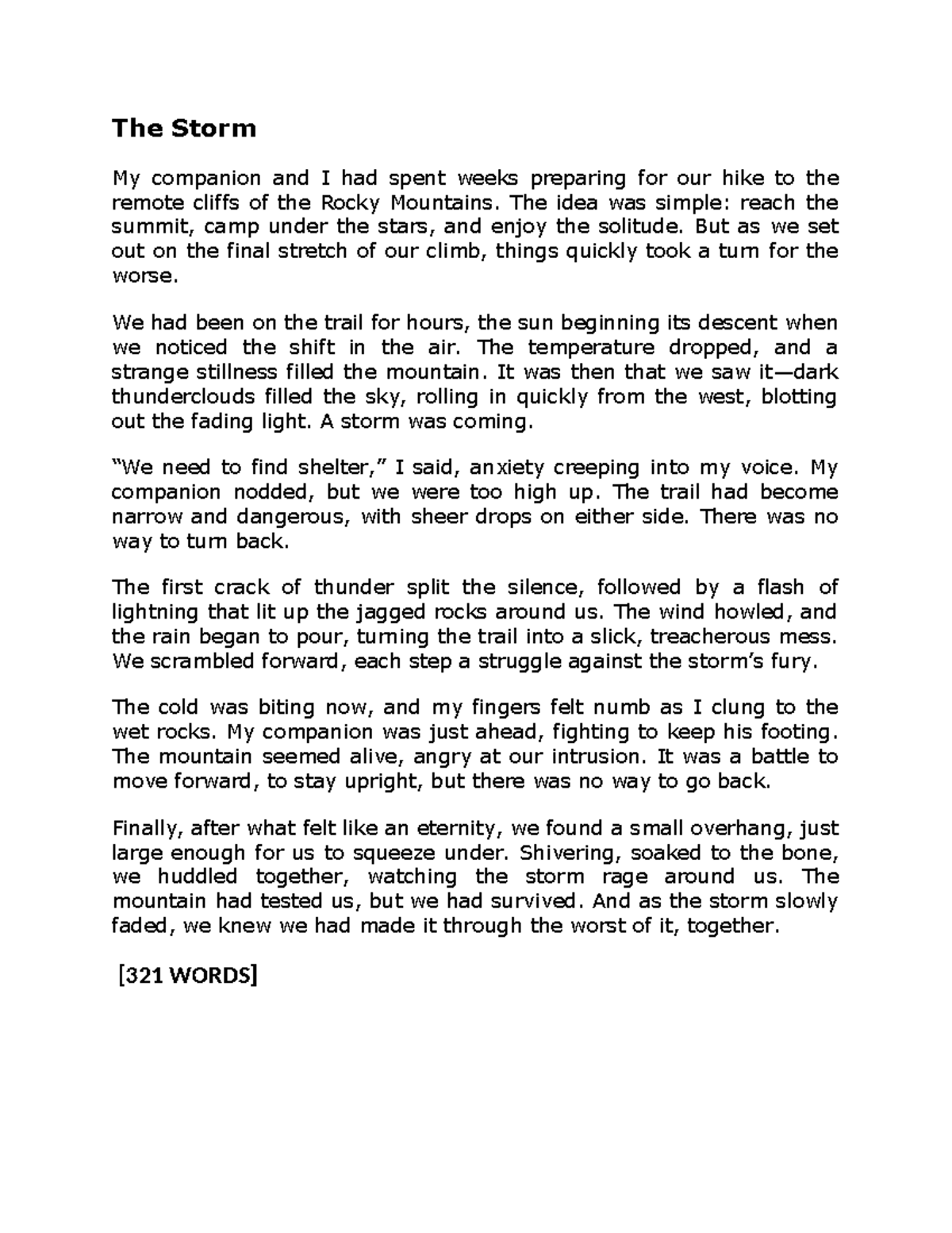 Essay 3: Surviving the Storm in the Rocky Mountains - Studocu