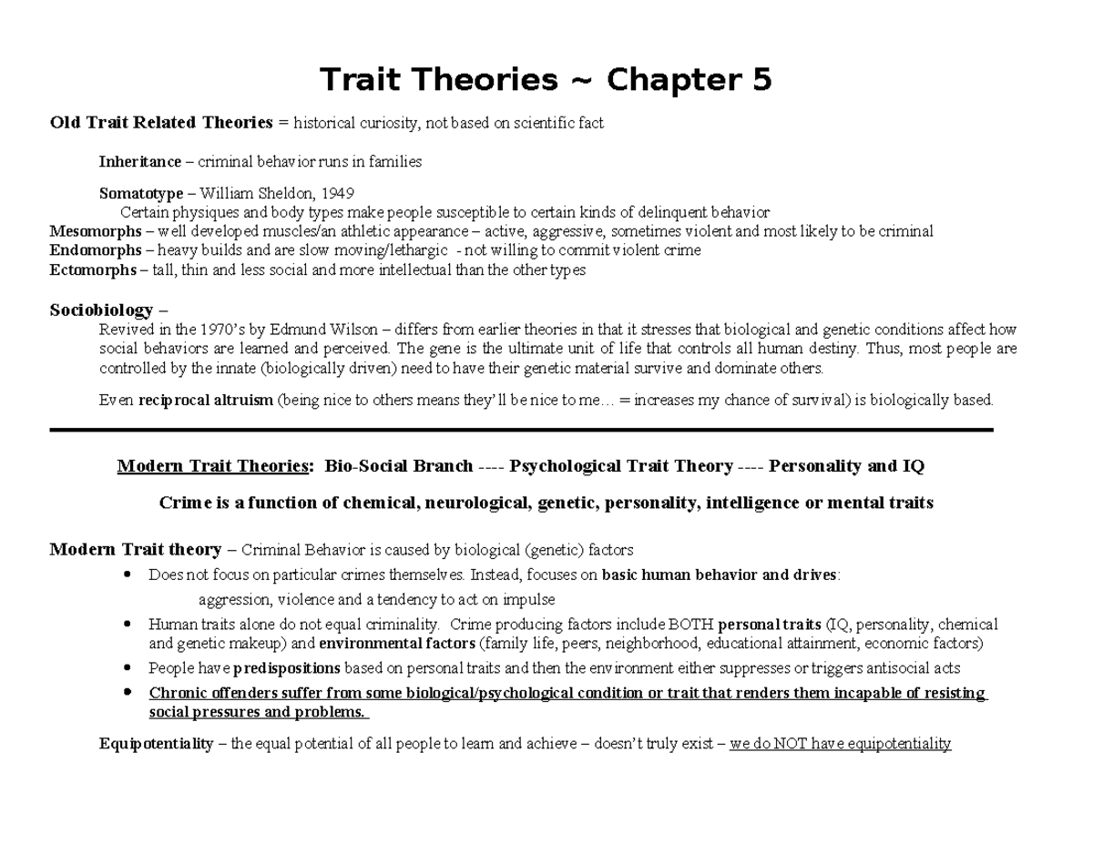 Understanding Trait Theories and Psychological Factors in Criminal ...