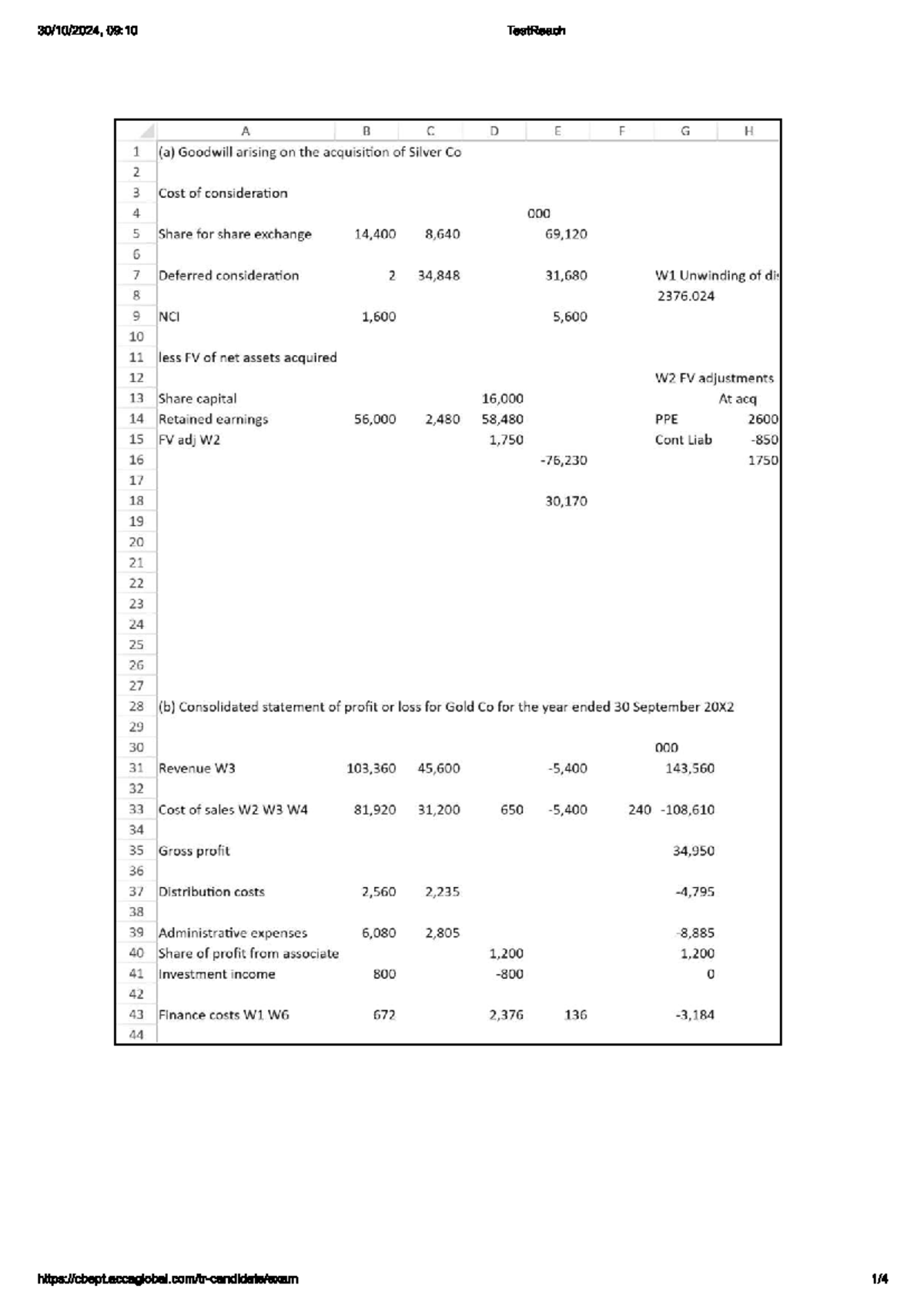 09:10 TestReach A BCDEFGH Goodwill & Consolidated Profit Analysis - Studocu