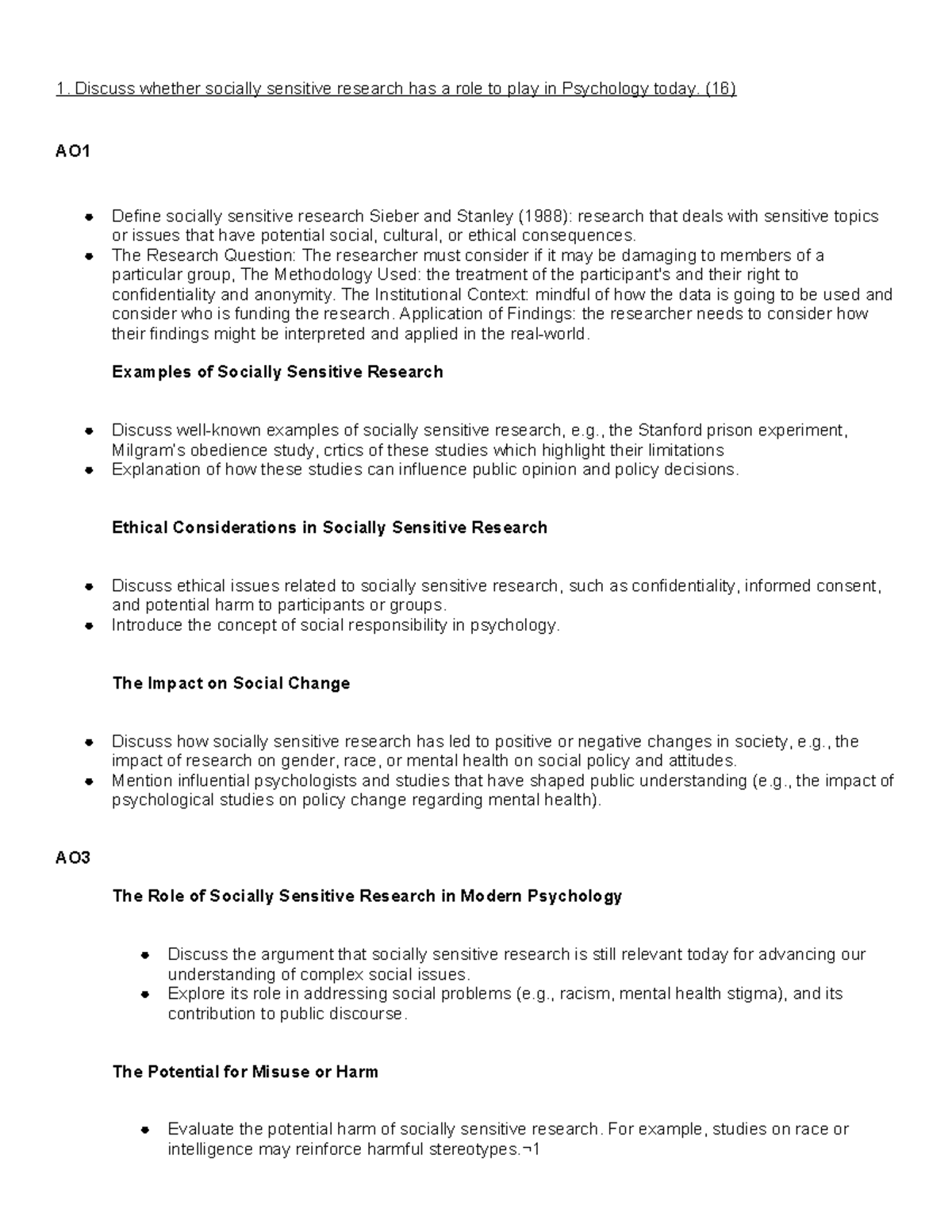 Socially Sensitive Research in Psychology: Relevance and Ethics (PSY101 ...