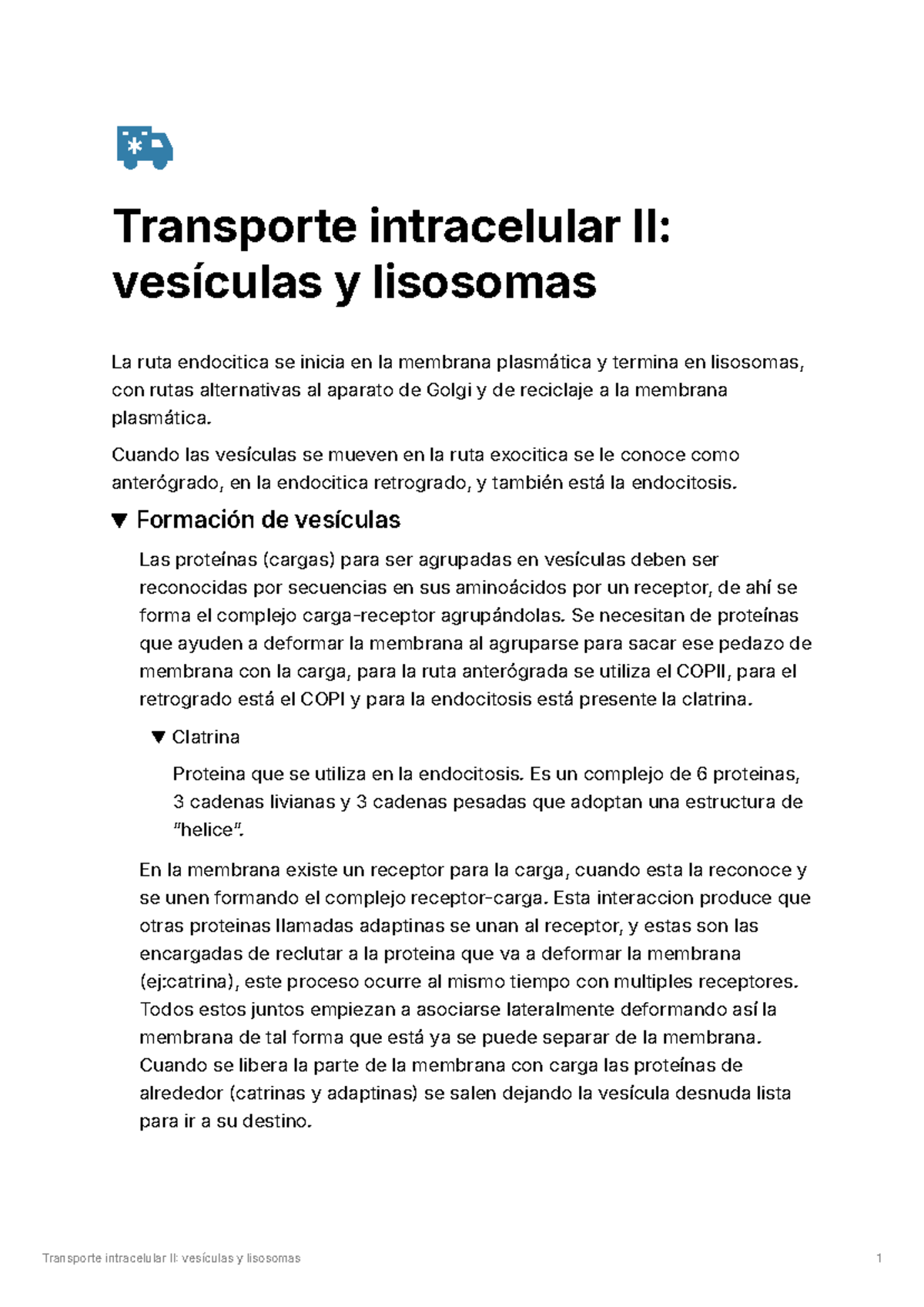 Transporte intracelular II: Funciones de Vesículas y Lisosomas - Studocu