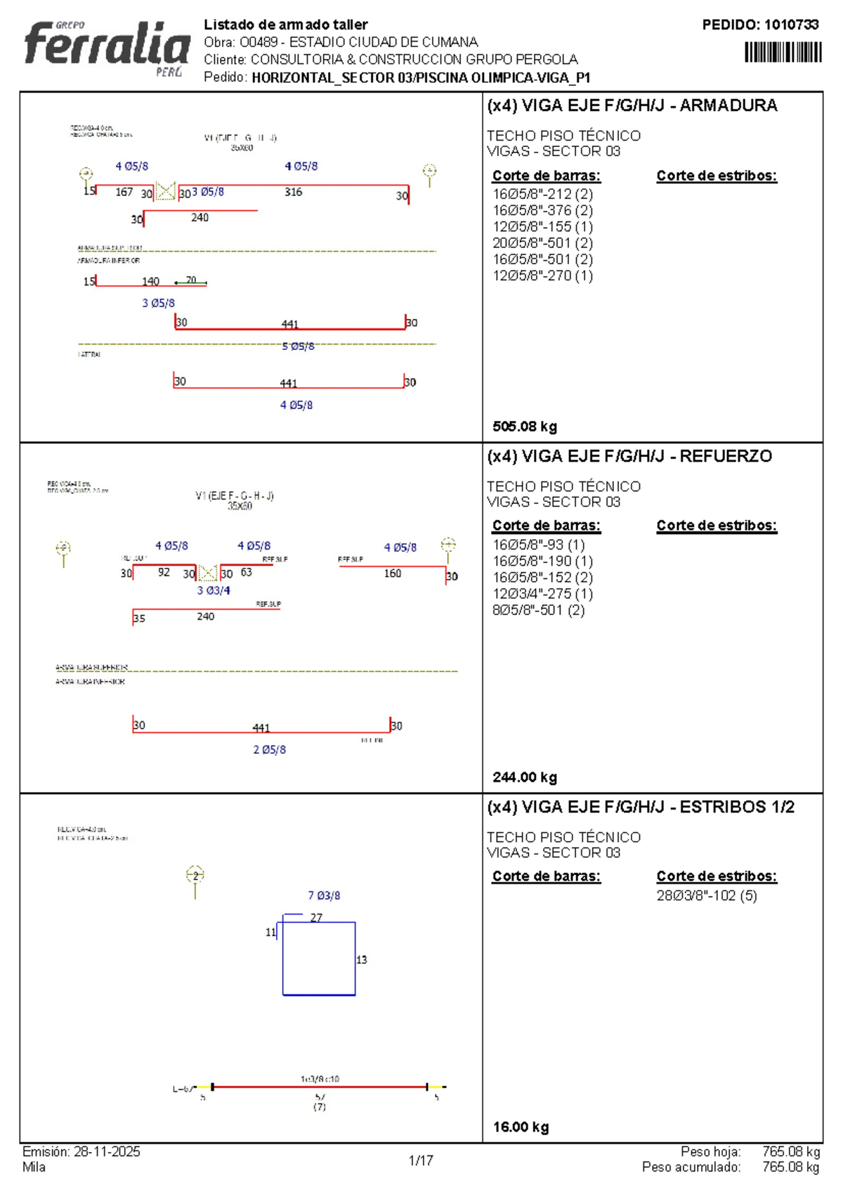 Listado de Armado Taller - Pedido 1010733 - Estadio Ciudad de Cumana ...